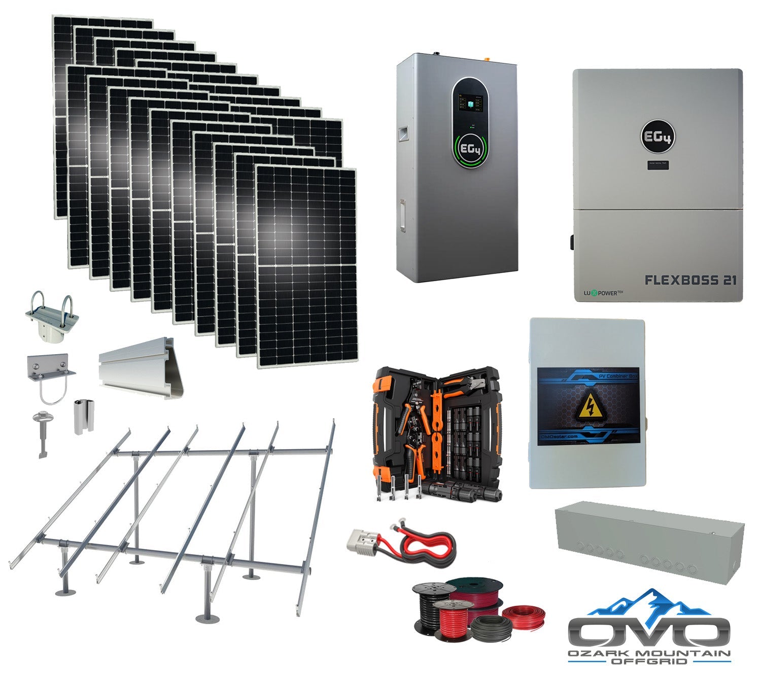 10KW Complete Offgrid Solar Kit + EG4 FlexBOSS21 + 14.3KW 48V EG4 Lith ...