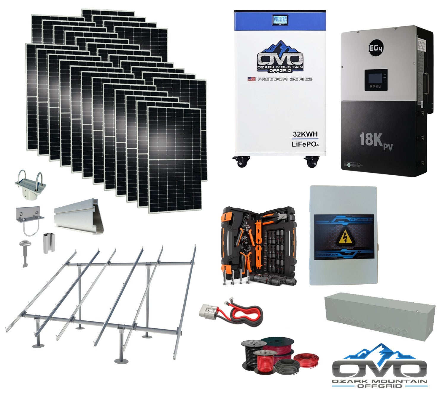 15KW Complete Offgrid Solar Kit + EG4 18kPV + 32KW OMO 48V Freedom Ser ...